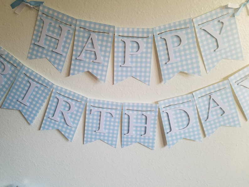 Blue Gingham Happy Birthday Banner Birthday Banner Happy 1st - Etsy