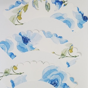 Cupcake Wrappers, Blue Floral Cupcake Wrappers, Blue Floral Decorations ...