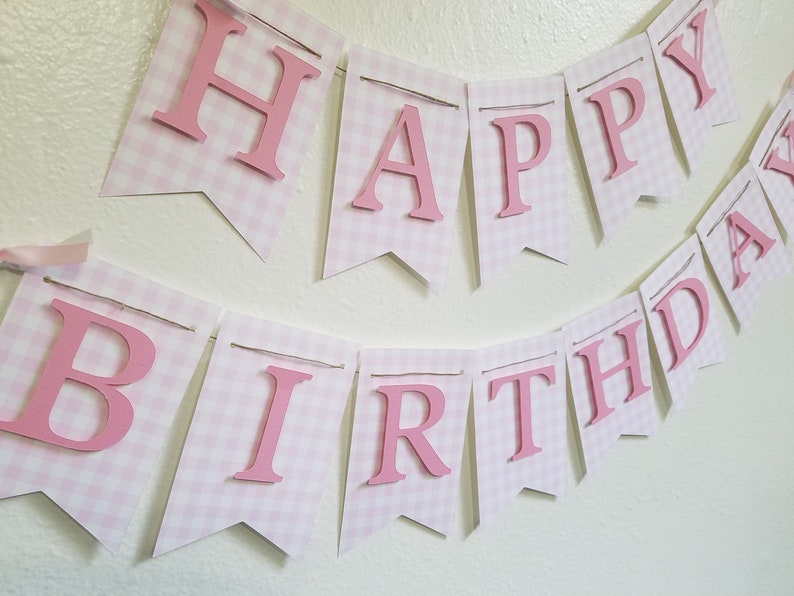 Pink Gingham Happy Birthday Banner Birthday Banner Happy 1st | Etsy