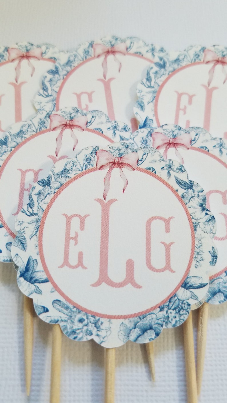 Personalized Cupcake Toppers Set of 12 Monogram Cupcake - Etsy