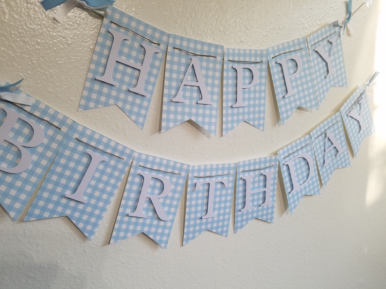 Blue Gingham Happy Birthday Banner Birthday Banner Happy 1st - Etsy