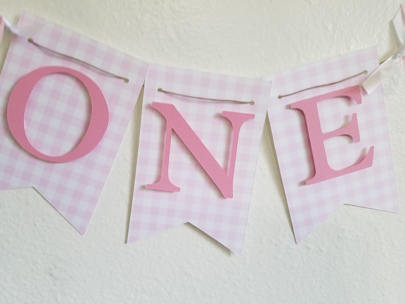 Pink Gingham Happy Birthday Banner Birthday Banner Happy 1st | Etsy