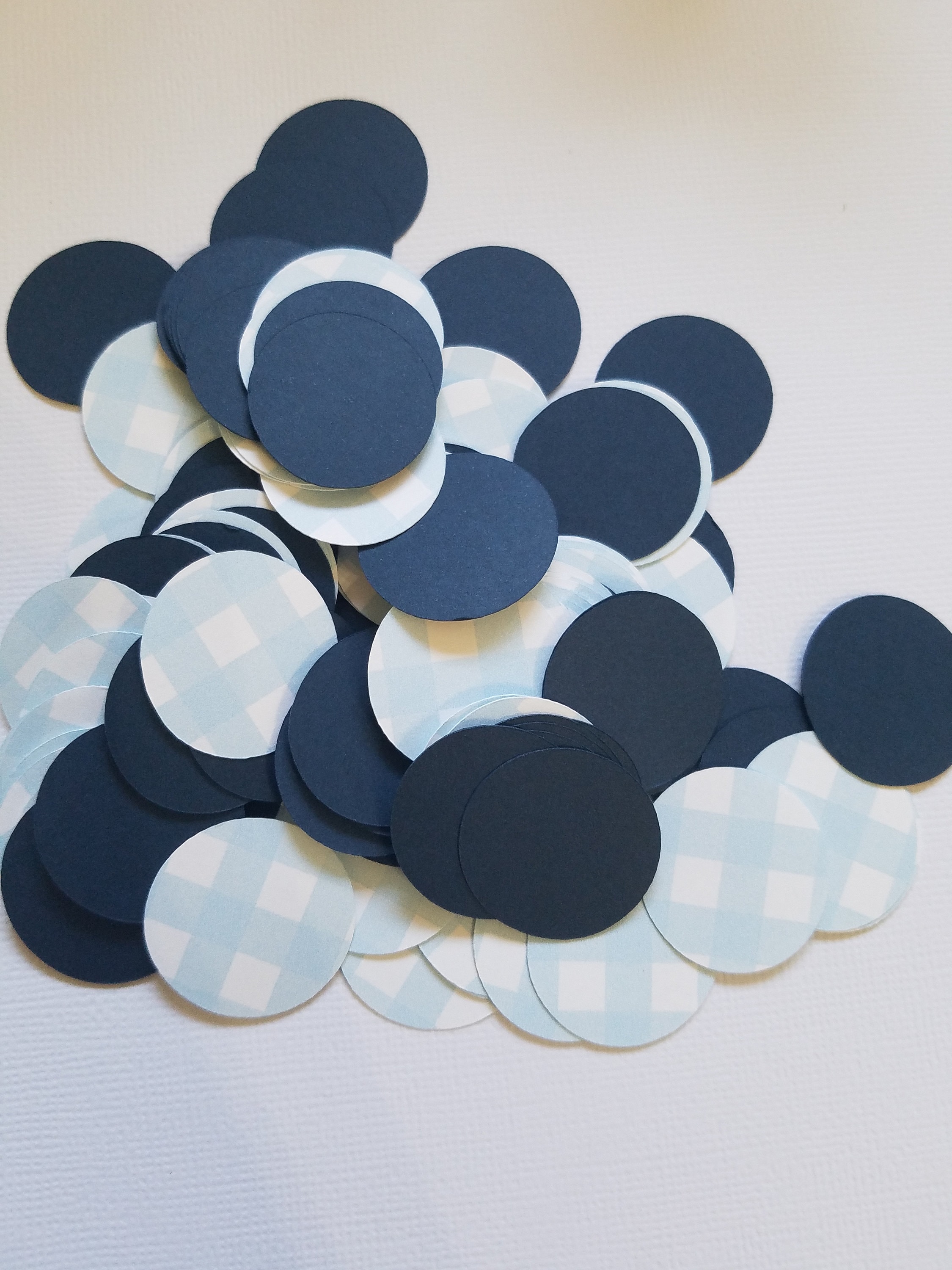 Blue Gingham and Navy Confetti 1 Inch table confetti Baby | Etsy