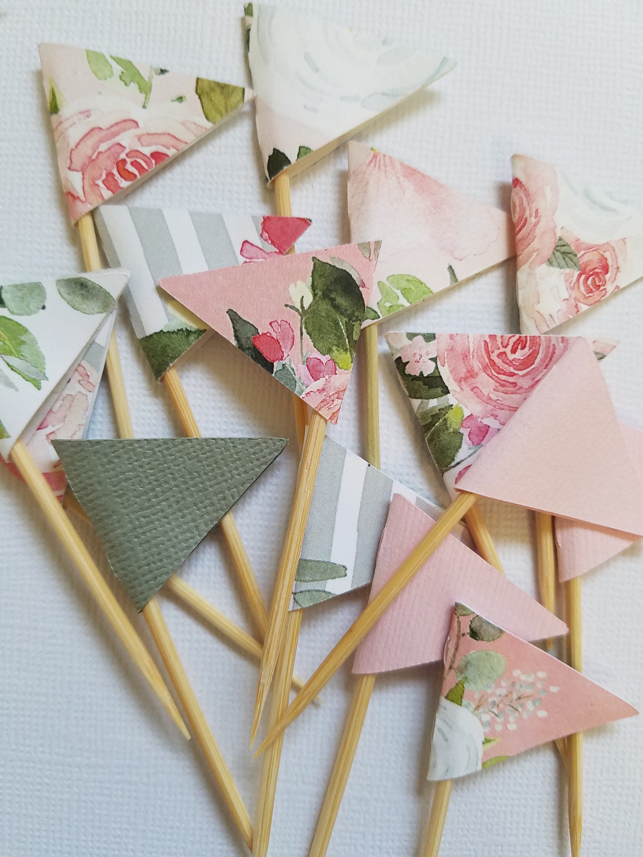 Flag Food Picks Flag Cupcake toppers Set of 24 Pink Gray | Etsy