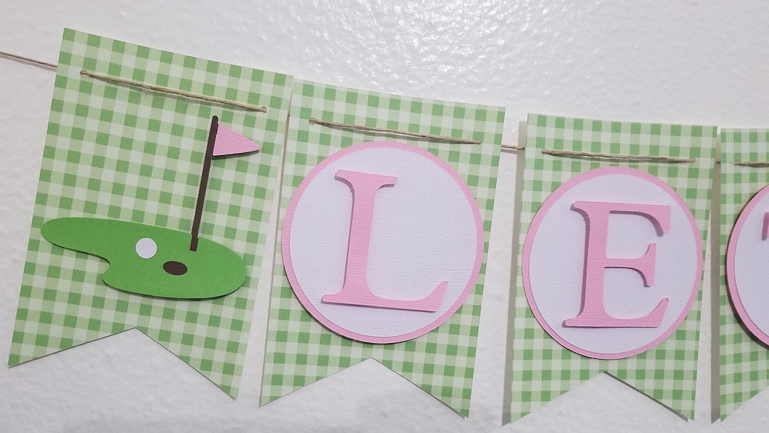 Pink and Green Par-tee Banner, Green Gingham, Golf Party Decorations ...