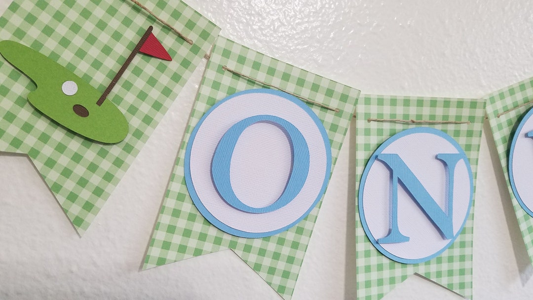 Golf High Chair Banner, ONE Banner, Green Gingham ONE Banner, Golf ...