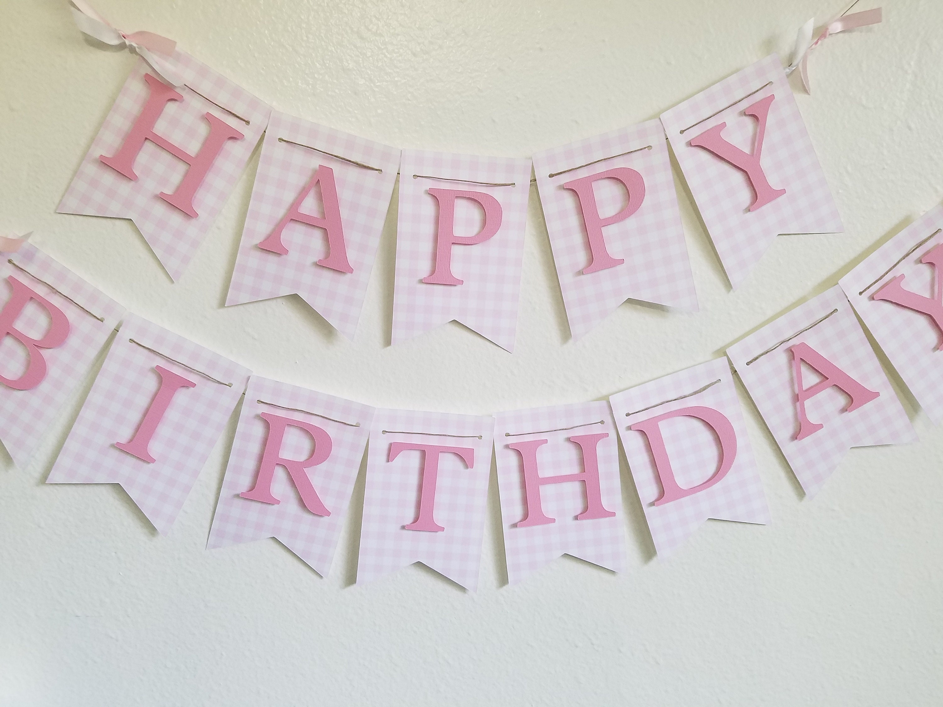 Pink Gingham Happy Birthday Banner Birthday Banner Happy 1st | Etsy