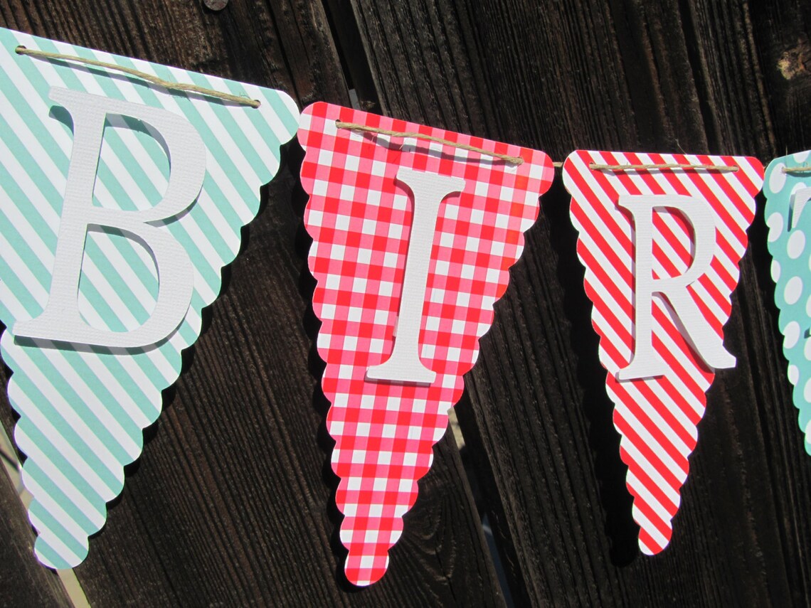 Red Turquoise White Happy Birthday Banner Birthday | Etsy