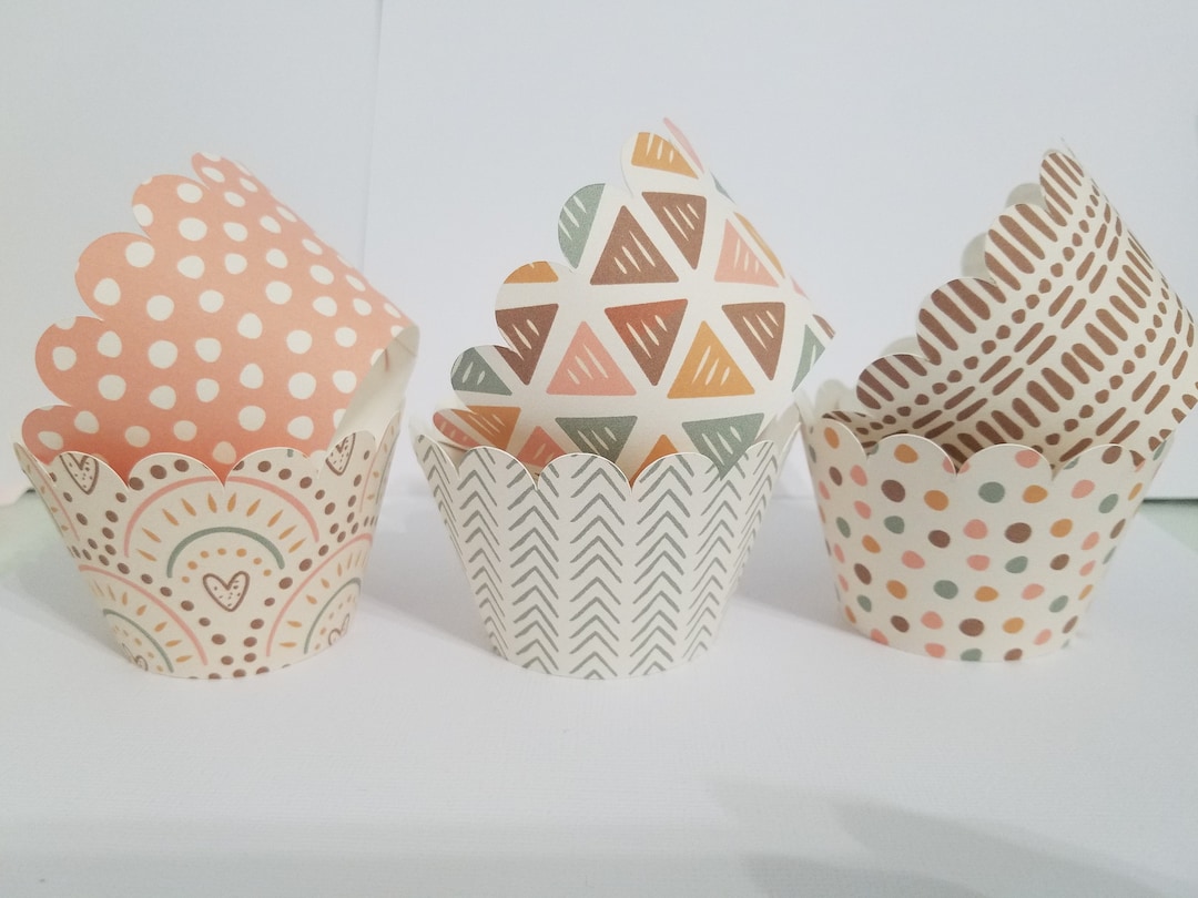 12 Cupcake Wrappers, Boho Cupcake Wrappers, Boho Birthday Decorations ...