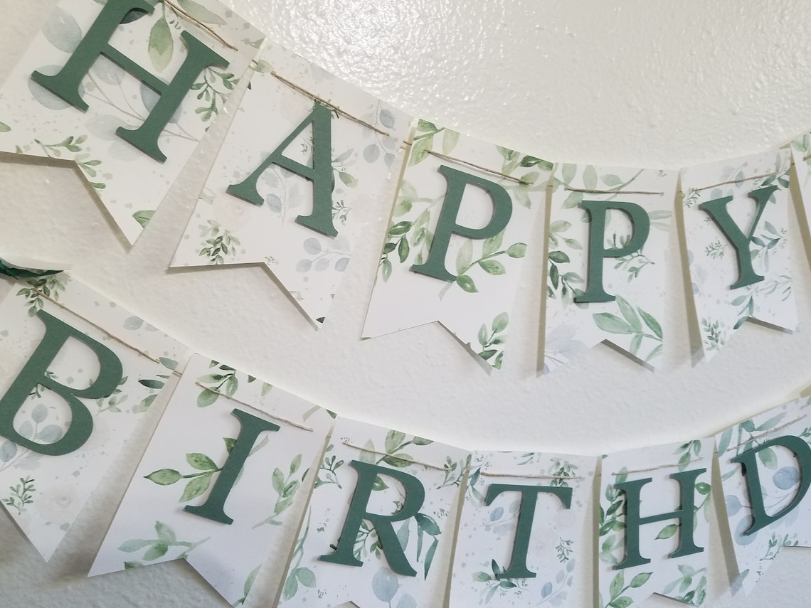 Greenery Birthday Banner Happy Birthday Banner Happy - Etsy