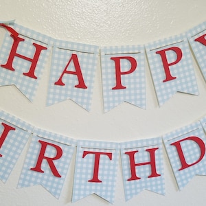Blue Gingham Happy Birthday Banner, Birthday Banner, Happy 1st Birthday ...