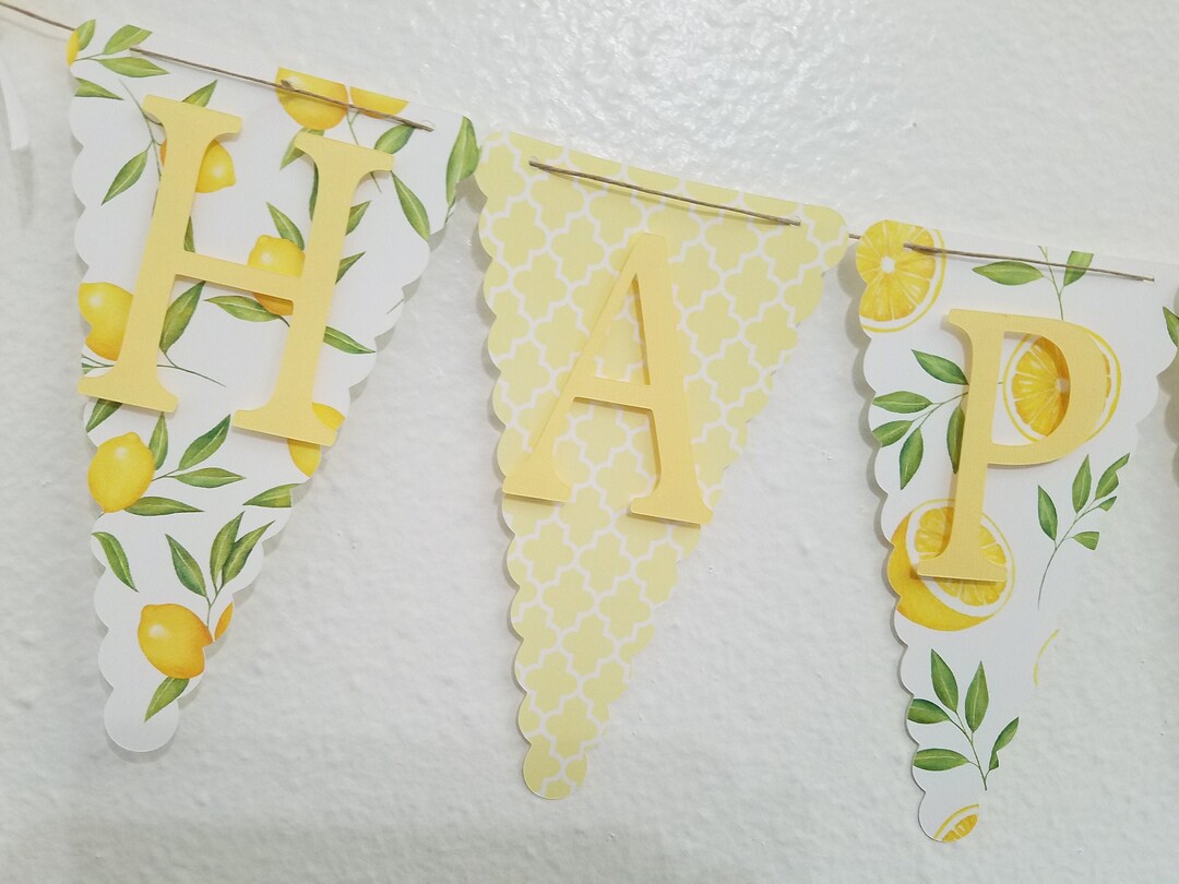 Happy Birthday Banner, Garden Party Banner, Lemon Party, Lemon Birthday ...