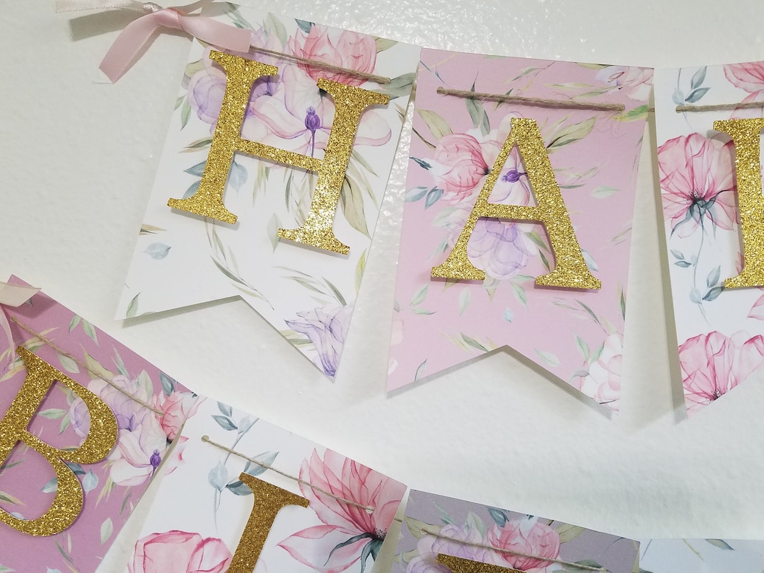 Floral Birthday Banner, Happy Birthday Banner, Happy Birthday, Girl ...