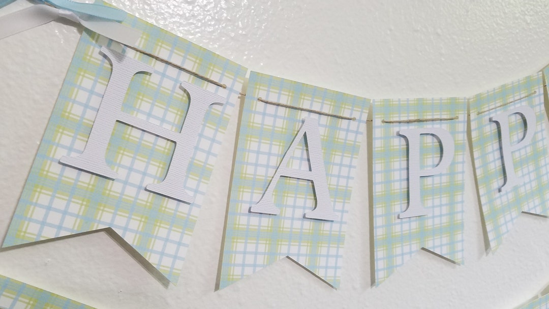 Blue and Green Plaid Happy Birthday Banner Birthday Banner - Etsy