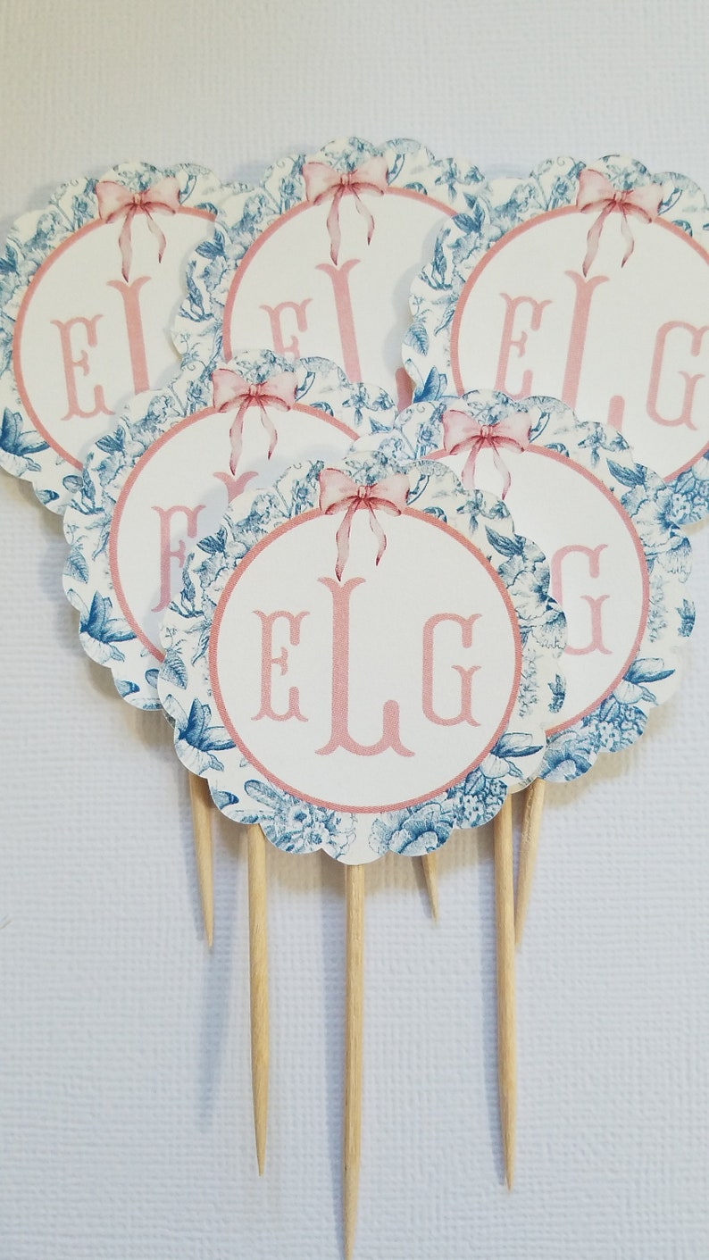 Personalized Cupcake Toppers, Set of 12, Monogram Cupcake Toppers ...