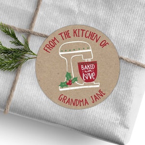 Baked With Love Christmas Gift Sticker, Printed, Personalized, Round ...
