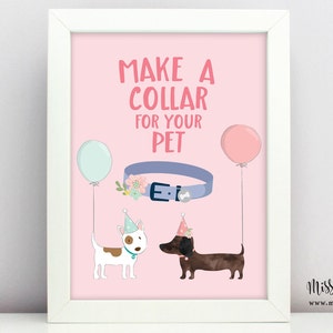Make a Collar Sign, Printable, Dog Birthday Party, Puppy Adoption, Girl ...