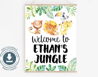 Jungle Safari Welcome Sign Printable Birthday Party Young | Etsy