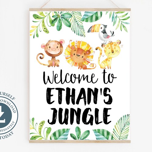 Jungle Safari Welcome Sign Editable Printable Birthday - Etsy