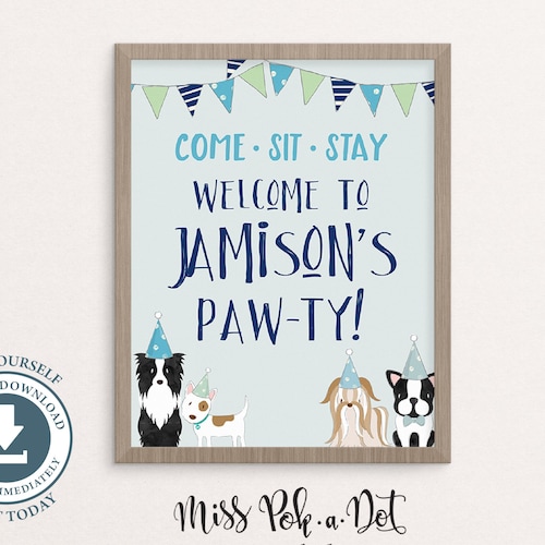 Puppy Dog Birthday Party Welcome Sign Editable Printable - Etsy