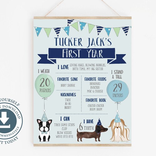 Puppy Dog Birthday Milestone Board 1st First Stat Sign Pet - Etsy