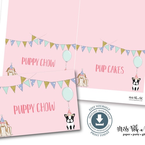 Puppy Party Tent Cards Food Labels Editable Printable Puppy - Etsy