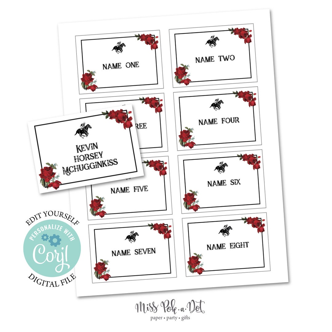 Derby Party Name Badge Sticker, Editable Printable File, Sticker, Cards ...