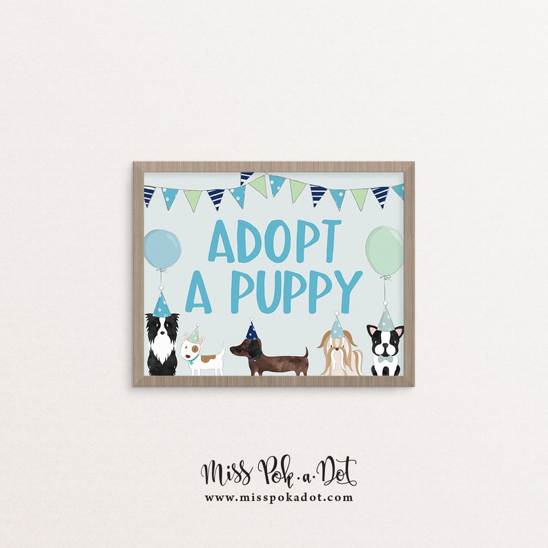 Adopt A Puppy Sign Printable Blue Dog Birthday Party Puppy | Etsy