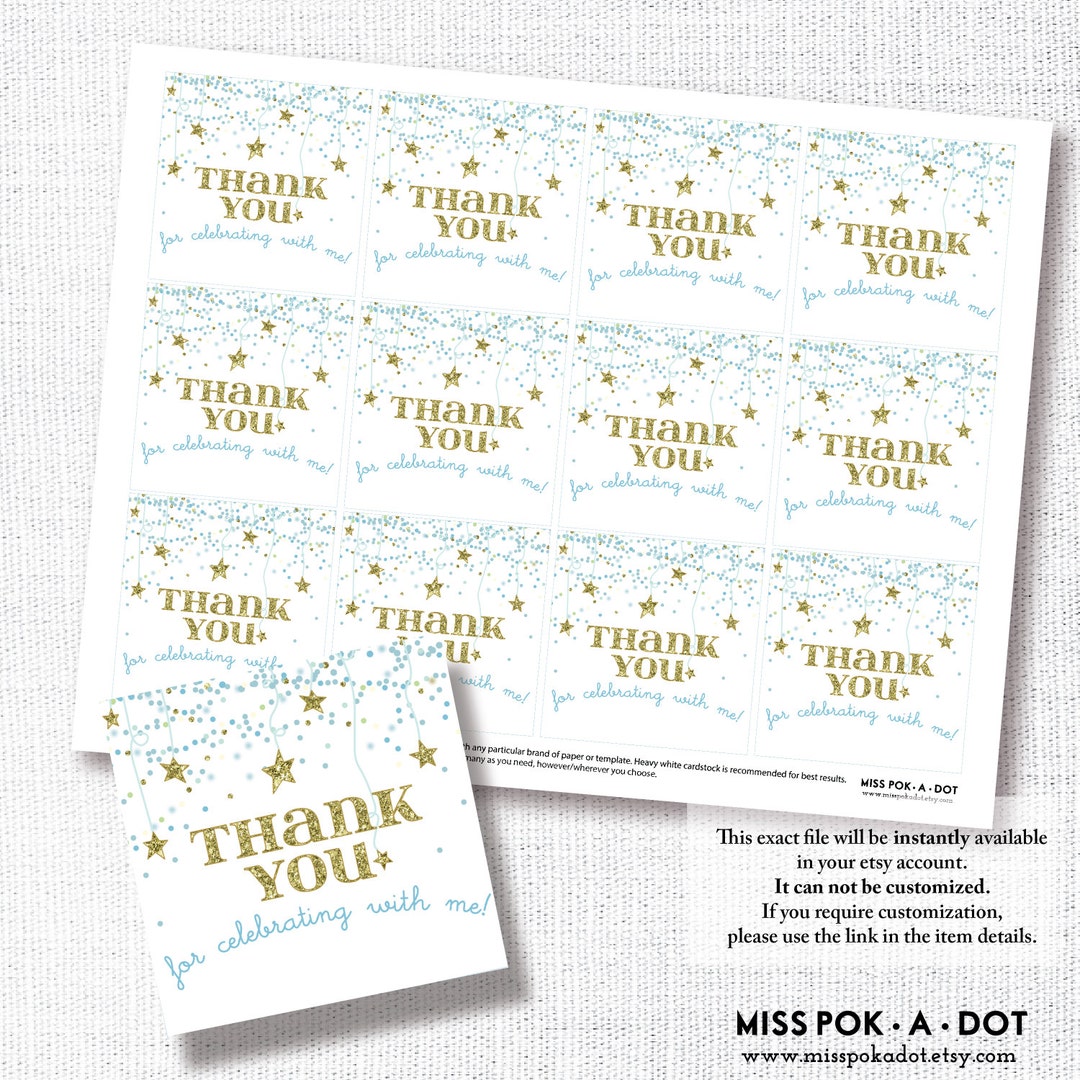 TWINKLE TWINKLE Little Star Thank You Favor Tag Sticker Blue Aqua Gold ...