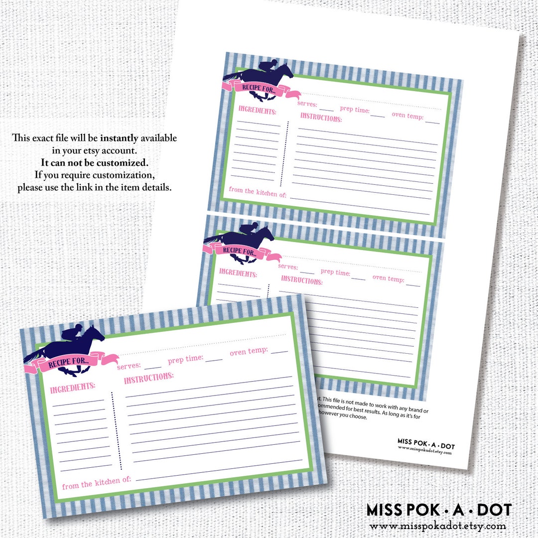RECIPE CARD Coordinates With Preppy Seersucker Kentucky Derby Horse ...