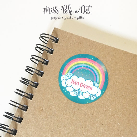 Personalized Rainbow Sticker Tag Printed Round Simple - Etsy