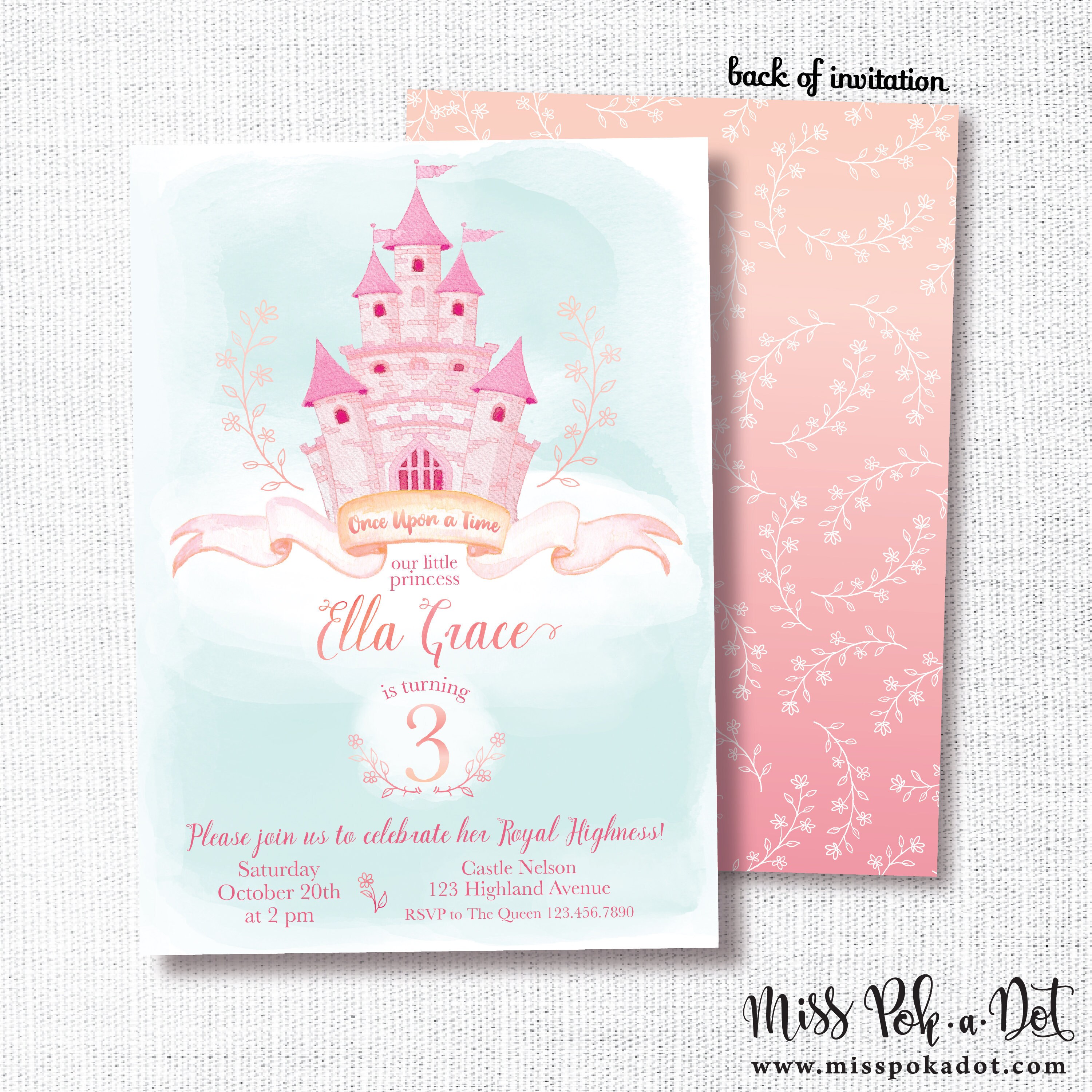 Castle Birthday Party Invitation, Printable, Princess, Storybook Invite ...