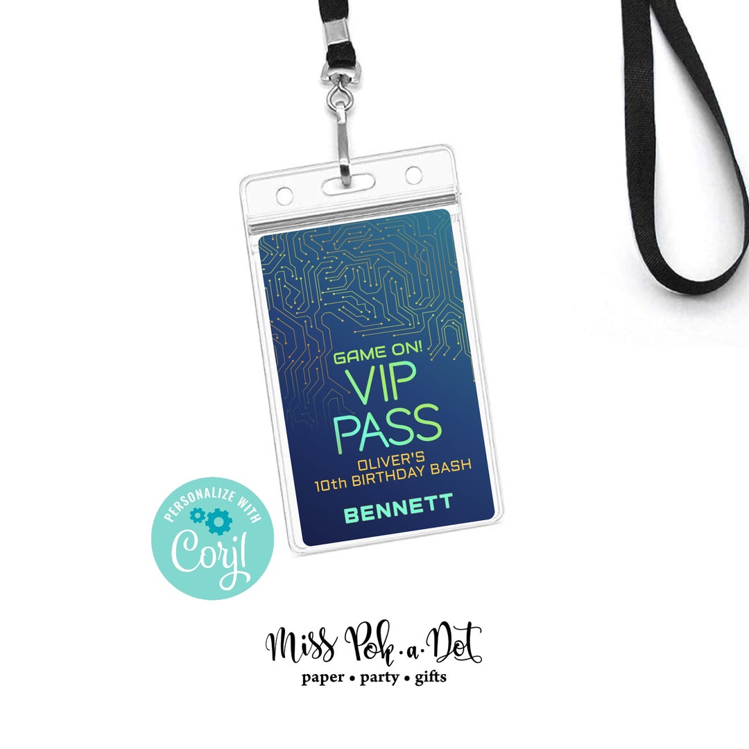 Editable Gamer Birthday VIP Pass Video Game Tech Party Printable Corjl ...