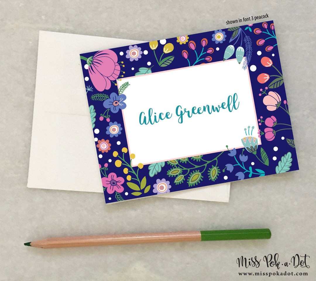 Personalized Folded Note Cards, Gift, Women, Girls Stationery, Personal ...