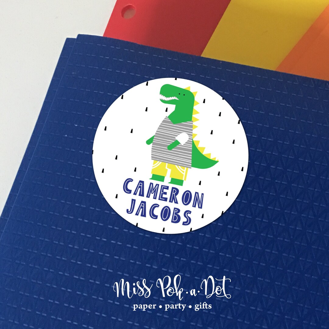 Personalized Dino Printed Stickers, Round, Dinosaur, Modern, Simple ...