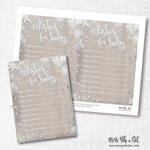 Blue Snowflake Wishes for Baby Card, Printable, Winter Shower Advice ...