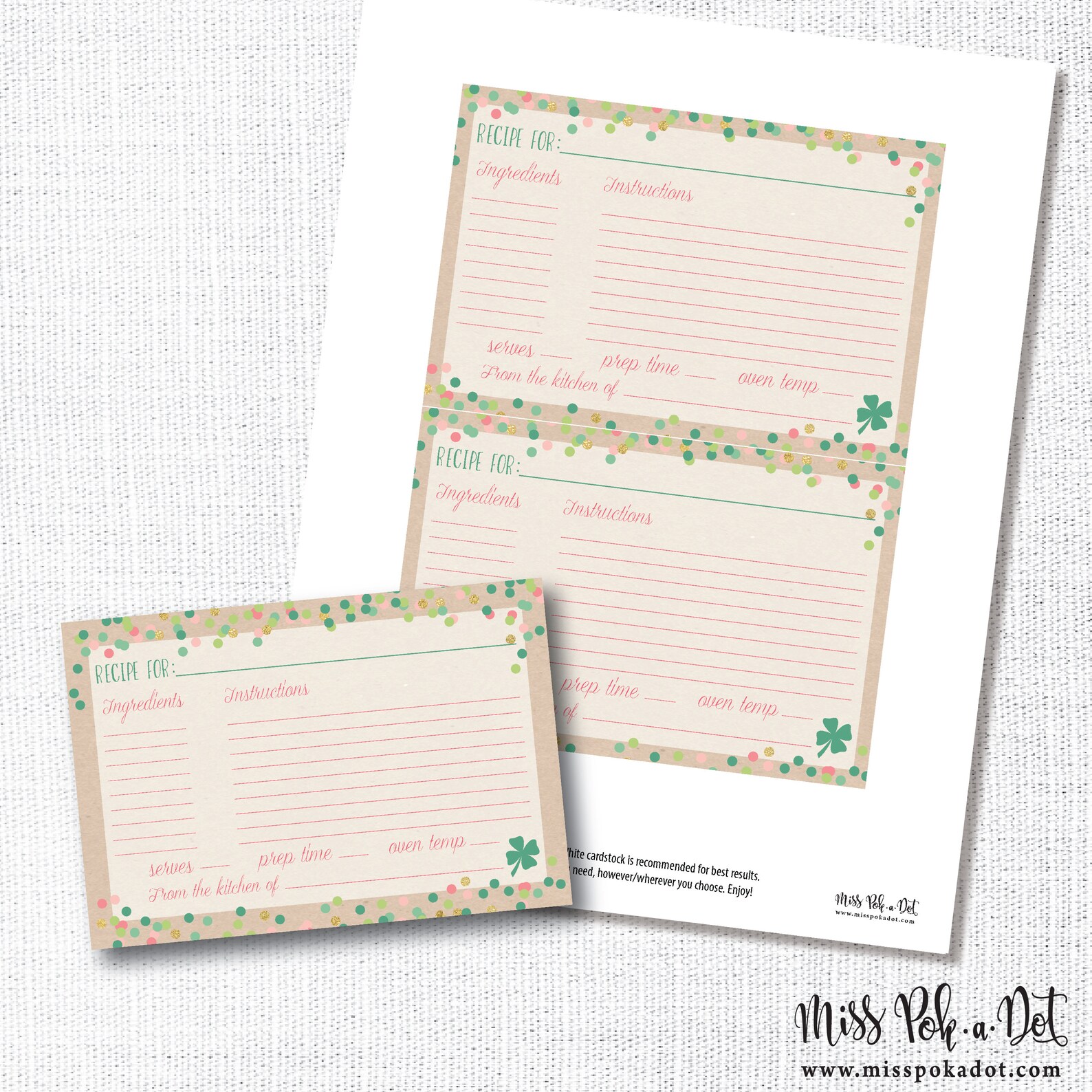 Lucky in Love Recipe Card, Printable, Irish Bridal Wedding Shower, 4 ...