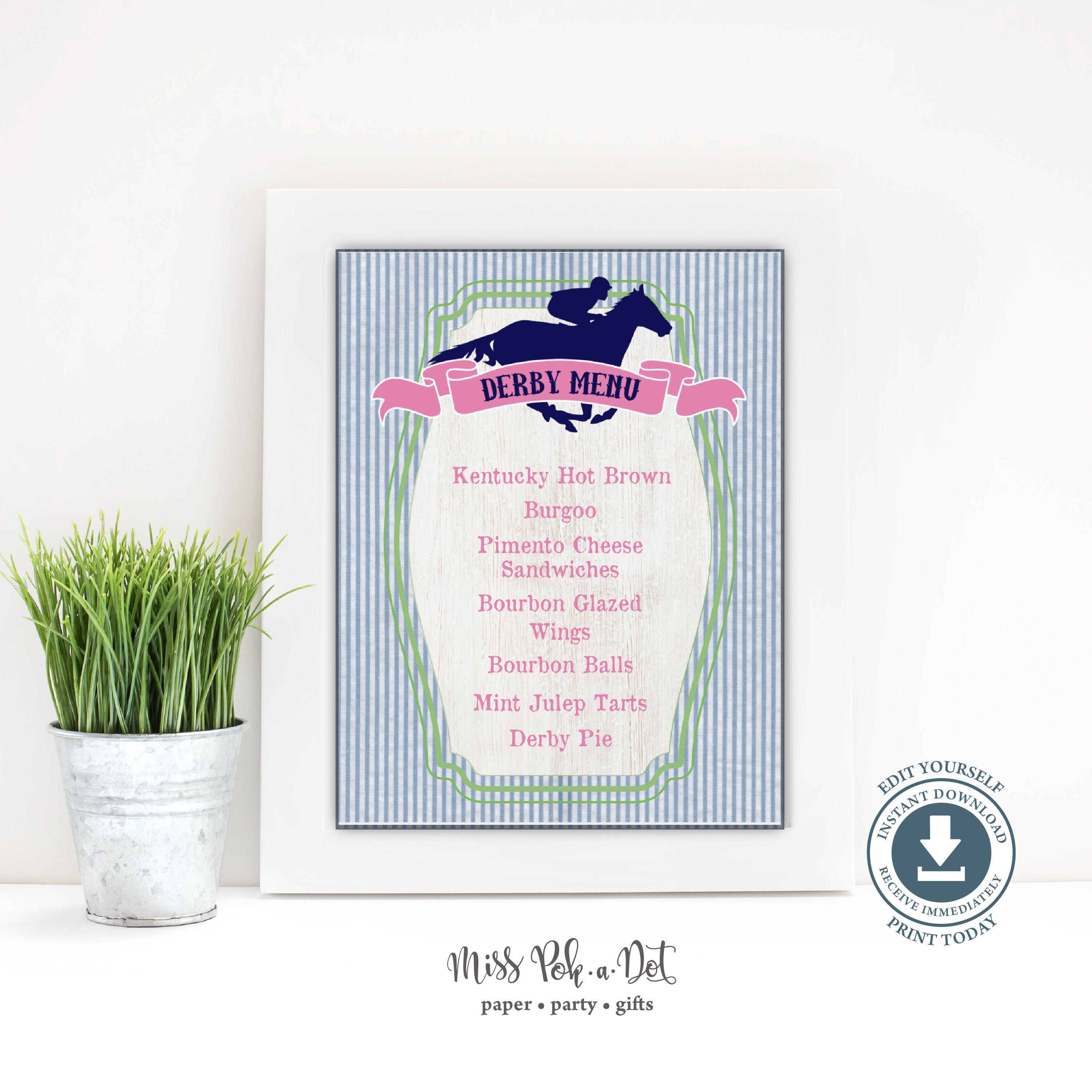 Preppy Derby Menu Sign Editable Printable File Seersucker | Etsy