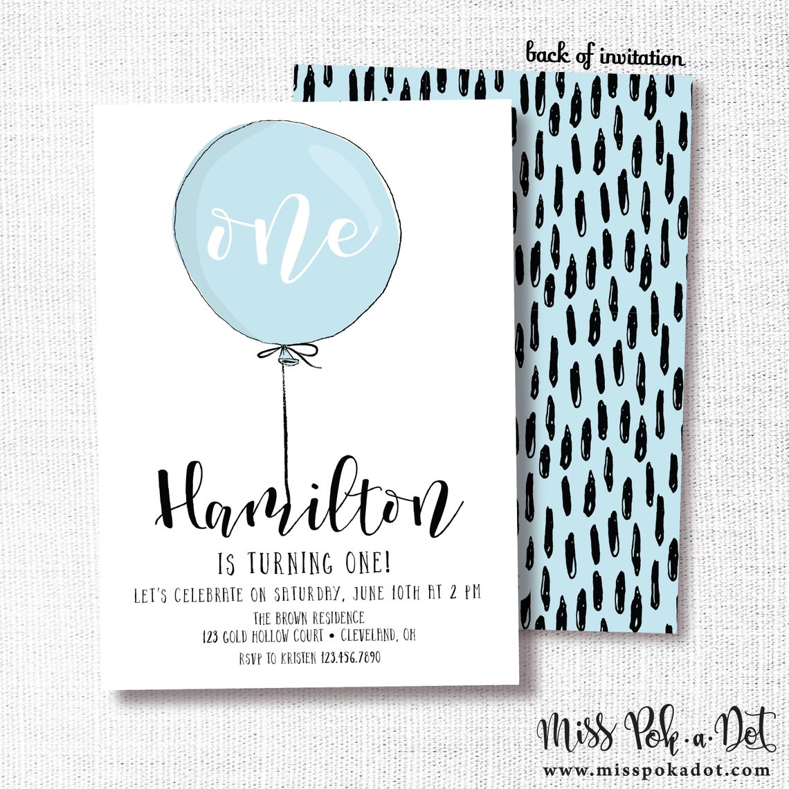 Blue Balloon Birthday Party Invitation Printable Boy 1st | Etsy