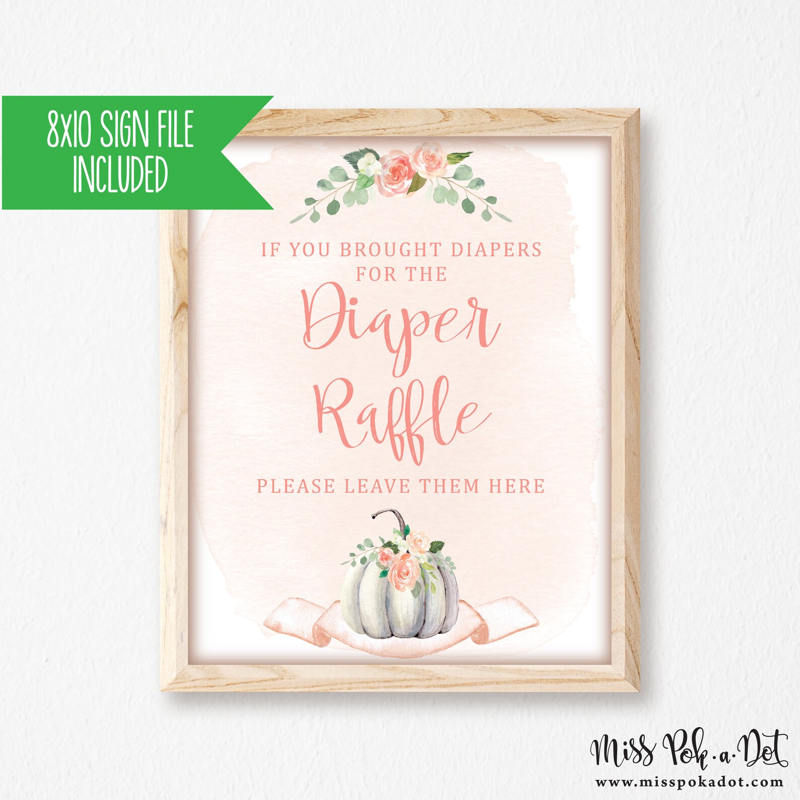 White Pumpkin Diaper Raffle Ticket Printable Girl Fall Baby - Etsy
