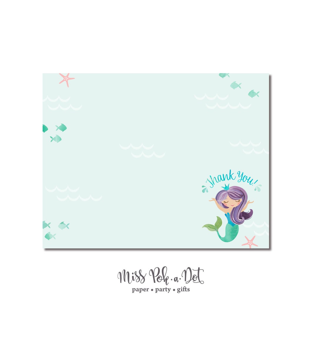 Mermaid Thank You Card Printable Under the Sea Note Girl - Etsy