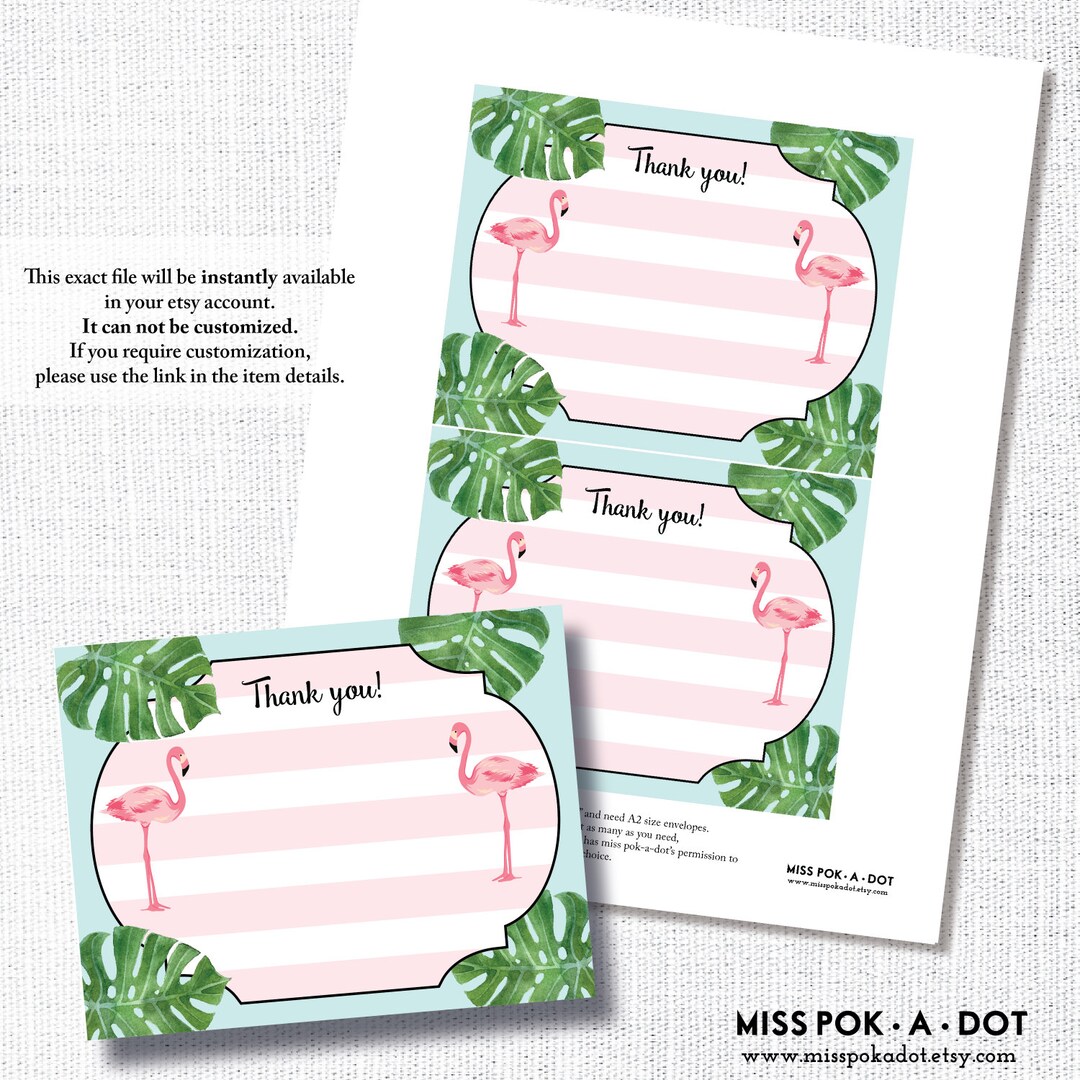 Flamingo Thank You Card, Printable, Note, Flamingle, Palm Beach ...