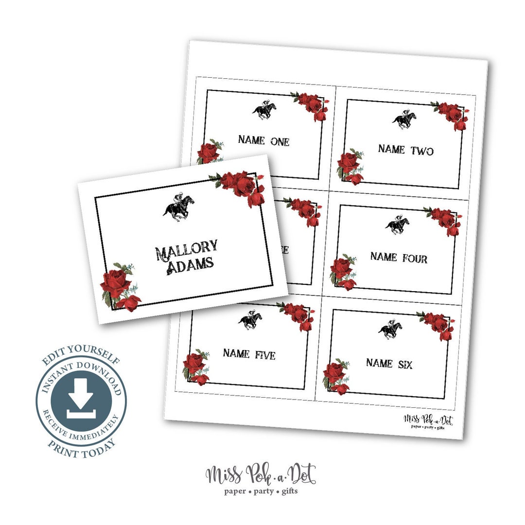 Derby Party Name Tags, Editable Printable File, Sticker, Cards, Badge ...
