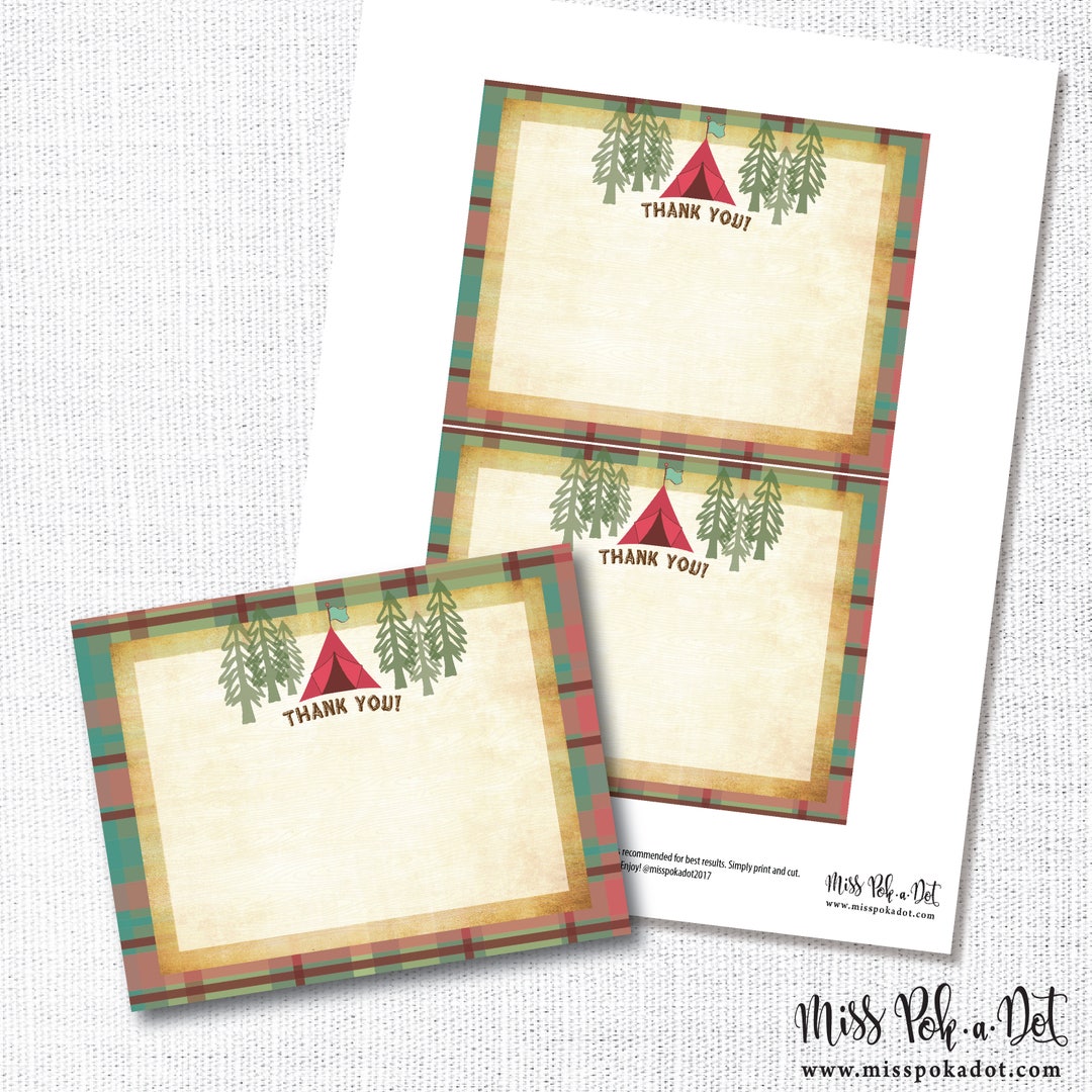 Girl Camp Out Thank You Card, Printable, Camping, Sleepover, Birthday ...