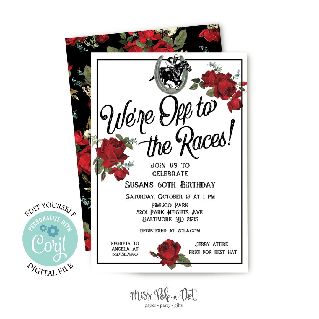 Editable off to the Races Party Invitation Horse Race Invite Kentucky ...