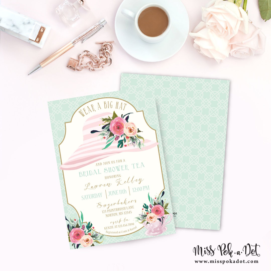 Tea Party Hat Shower Invitation, Prints, Wear A Hat Invite, Bridal ...