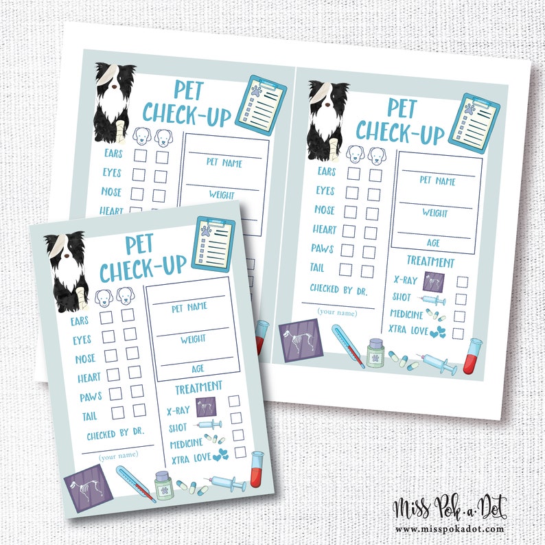 Pet Check up Exam Sheet Printable Boy Blue Dog Birthday - Etsy