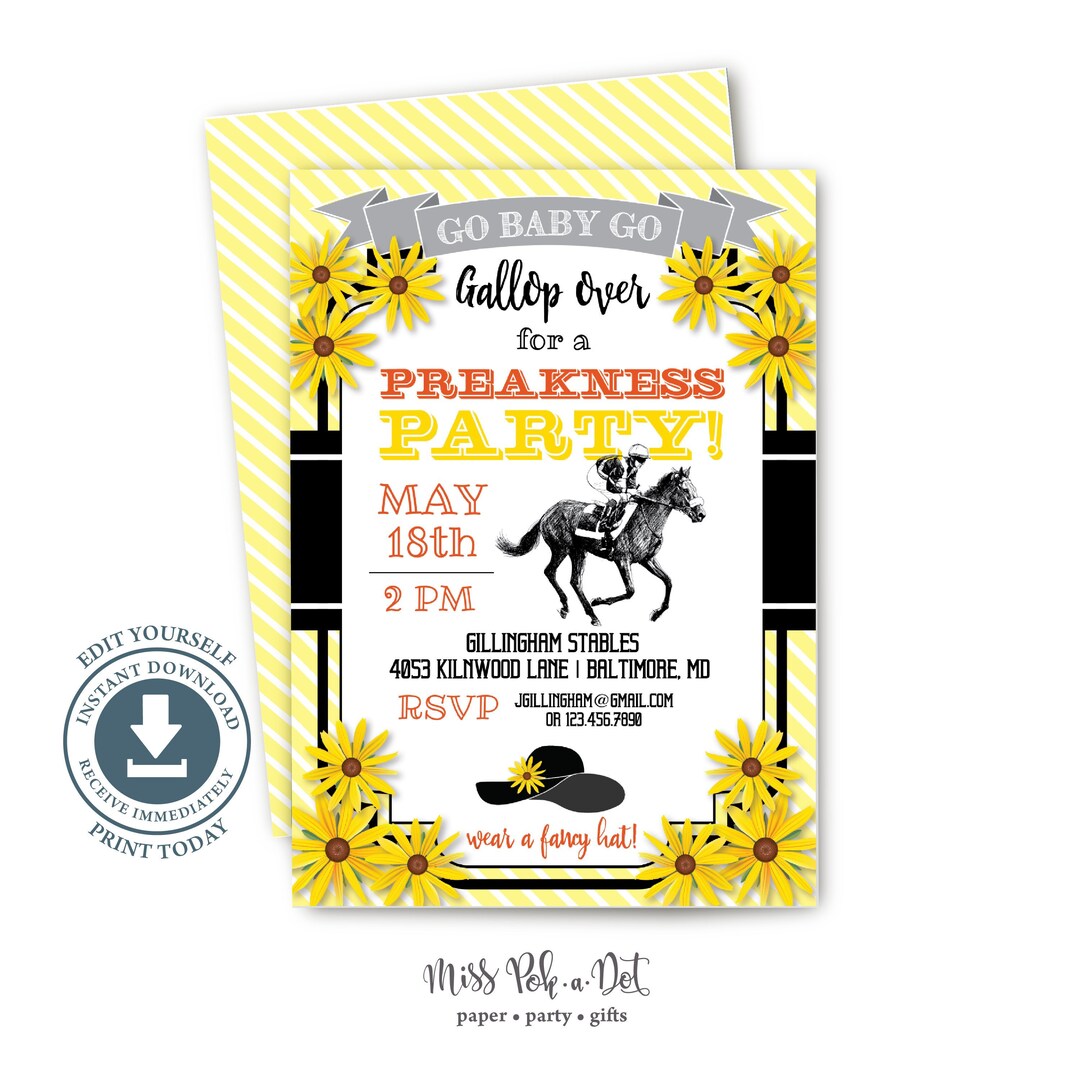 Preakness Stakes Party Invitation, Editable Digital File, Preakness ...