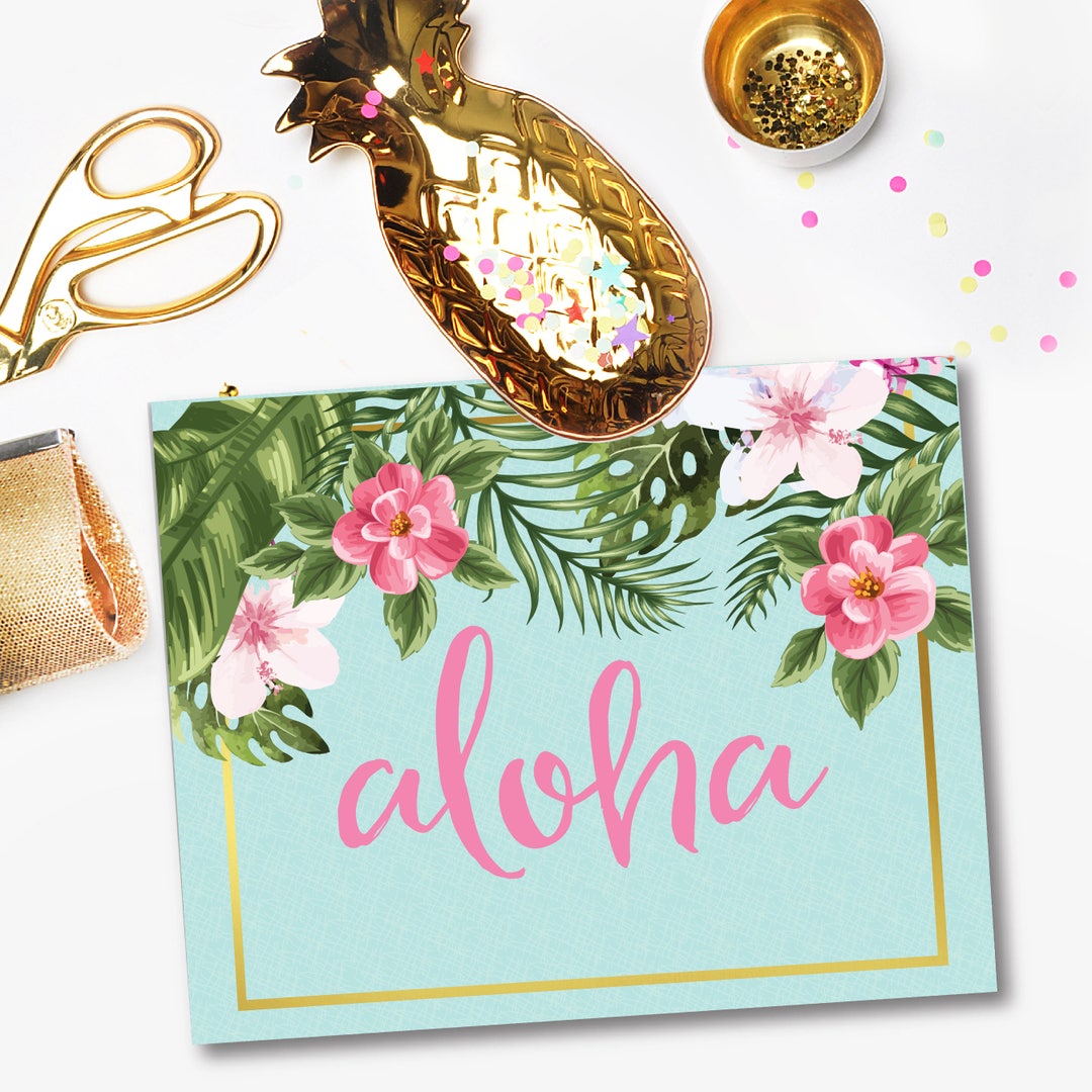 GOLD PINEAPPLE Aloha Sign, Welcome, Luau, Hawaiian, Tropical, Instant ...