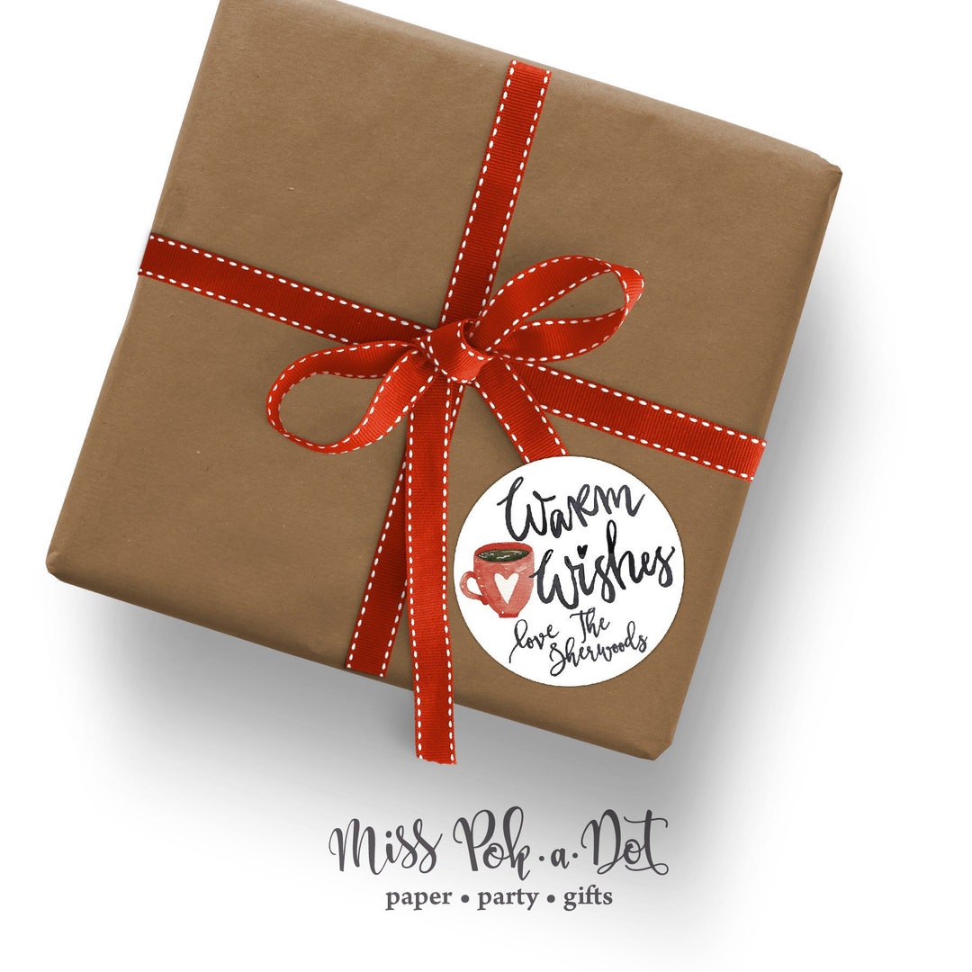 Warm Wishes Christmas Gift Sticker, , Printed, Personalized, Round ...